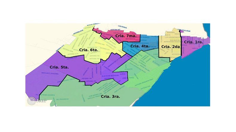 El mapa de cuadrículas en Comodoro Rivadavia