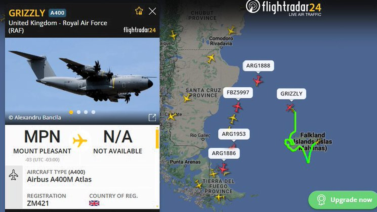 Avión militar británico se aproximó a vuelos comerciales argentinos