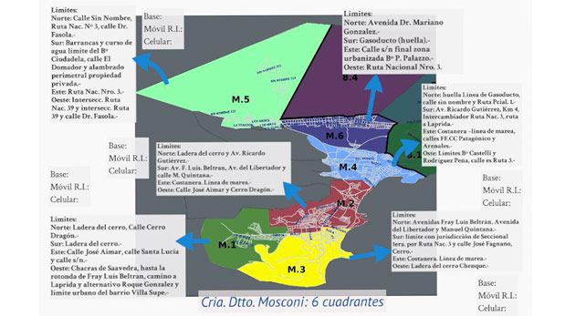 El mapa de cuadrículas en Comodoro Rivadavia