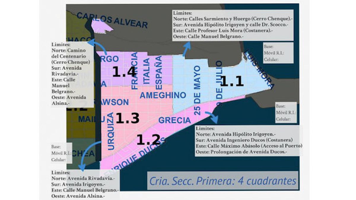 El mapa de cuadrículas en Comodoro Rivadavia