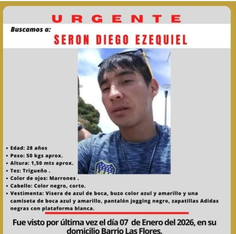A Diego Serón, de 28 años, lo buscan desde hace cinco días
